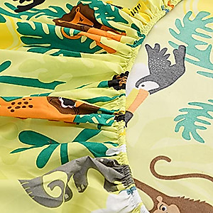KWLOVER 2PC Soft Bed Fitted Sheet and Pillowcase Set for Single Bed, Cute Animals Printed Sheets for Kids Teen Boys Girls Twin Size Bed (Yellow, Twin)