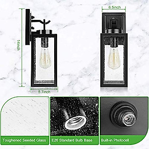 2 Packs Dusk to Dawn Outdoor Wall Lantern with Sensor, Exterior Porch Light Fixtures Wall Mount, 100% Waterproof Anti-Rust, Matte Black Outdoor Wall Lights for Garage, Doorway, Hallway