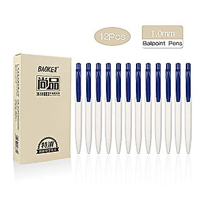 BAOKE Retractable Advanced Ink Ball Point Pens Blue Pens, Medium Point Ballpoint Pen, Ultra Smooth Writing, Pack of 12 Pcs B59 (blue)