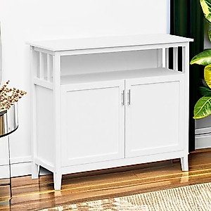 RASOO Buffet Cabinet White Kitchen Sideboard Buffet Storage Server Cupboard Cabinet Console Table with 2 Doors and Adjustable Shelf