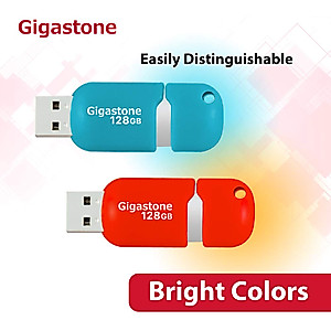[Gigastone] V10 128GB 2-Pack USB 2.0 Flash Drive Thumb Drive Memory Stick Pen Drive Capless Retractable Design (Blue&Orange)