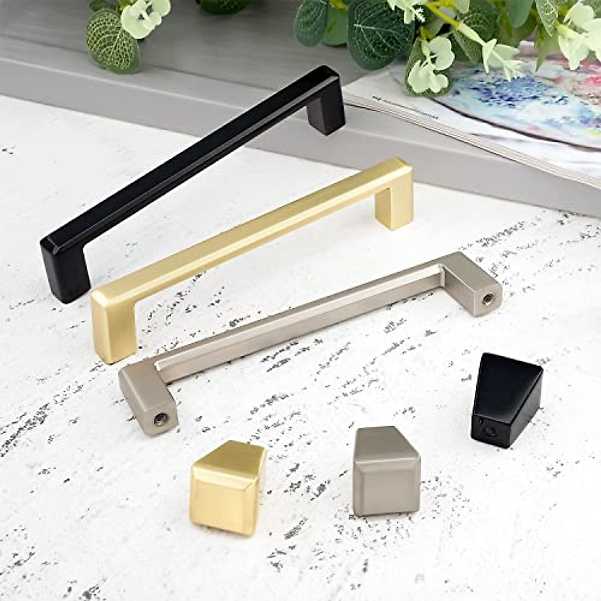 KLOOSE Brushed Nickel Cabinet Pulls 3.75 Inch Hole Centers 10 Pack Kitchen Cabinet Handles Solid Square Bar Drawer Pulls Cabinet Hardware Dresser Handles