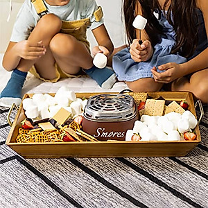 Nostalgia Indoor Electric S'mores Maker - Smores Kit - 4 Compartment Trays - Movie Night Supplies - Balcony Decor - Brown