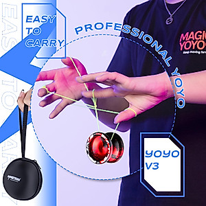 MAGICYOYO Professional Responsive Yoyo V3, Metal Yoyo for Kids Beginners Alloy Yoyo for Adults with KK Bearing + Bearing Removal Tool + Axle + Storage Bag + 12 Yoyo Strings (Black Red)