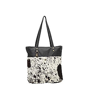 Myra Bags Black Shades Genuine Leather with Animal Print Tote Bag S-0980