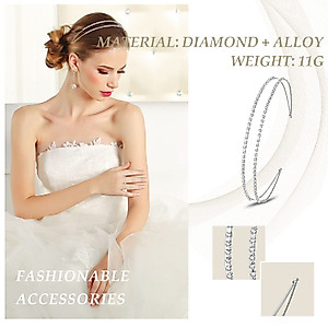 4 Pieces Crystal Headbands for Women Halloween Headbands Silver Diamond Headband Set Elastic Wavy Headband Bridal Metal Double Headband Slim Flower Leaves Hair Band for Halloween Costume Wedding Party