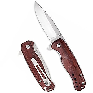 Pocket Knife Folding Knife, Rosewood Handle, Belt Clip, Liner Lock, Hunting Knife, Camping Knife, Gifts for Men
