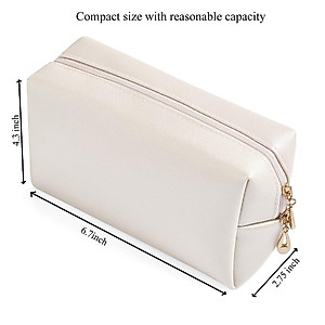 Sohynca PU Leather Cosmetic Bag for Women Minimalism Makeup Bag for Daily Use Portable Storage Purse Small Neat Cosmetic Pouch Water-resistant Toiletry Bag for Travel (Ivory White)