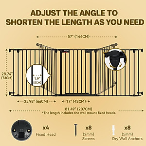 Baby Gate for Stairs, Dog-gate with Auto-Close Door, Double Locking System, Hardware Mounting, Quick Assembly (81 inch Black)