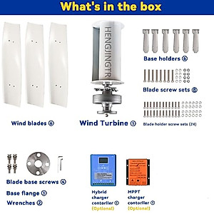 HENGJINGTR 400W Wind Turbine Generator,12V/ 24V/48V DC Vertical Wind Power Turbine Generator with Controller Kit 3 Blades for Hybrid Wind Solar System,48v