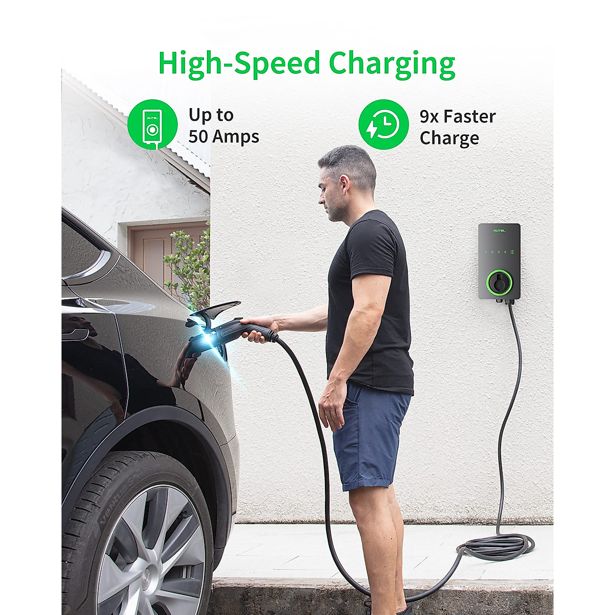 Autel Home Level 2 EV Charger up to 50Amp, 240V, Indoor/Outdoor Car Charging Station, Wi-Fi and Bluetooth Enabled EVSE, Flexible 25-Foot Cable,Hardwired, Dark Gray
