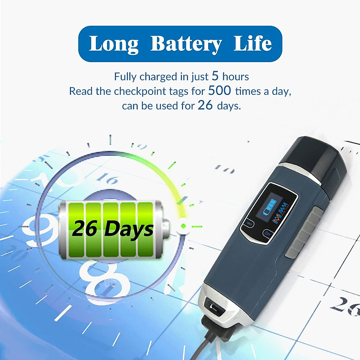 JWM Long Range Guard Tour Patrol System with Downloader, RFID Flashlight Security Guard Equipment with OLED Screen, Free Cloud Software, 2.4G Card for Long Distance Reading