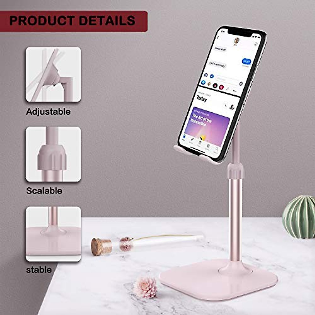 Doboli Cell Phone Stand, Phone Stand for Desk,Phone Holder Stand Compatible with iPhone and All Mobile Phones Tablet Pink