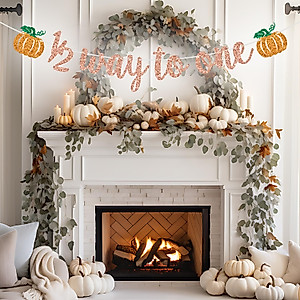 Pumpkin 1/2 Way to One Banner, Fall Half Birthday Decorations Girl, Happy 6 Months, Little Pumpkin Baby Shower Birthday Party Decorations, Rose Gold Glitter