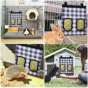 Xylitic Rabbit Hay Feeder Bag, 2 Holes Guinea Pig Hay Feeder, 600D Oxford Cloth Fabric Hay Bag for Rabbits, Hanging Bunny Hay Feeders, Large Capacity Rabbit Hay Bag for Guinea Pigs Chinchillas