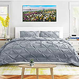 Arjun Flowers Canvas Wall Art Landscape Painting, Modern Spring Nature Wildflowers Daisy Floral Picture Artwork Large Framed for Bedroom Living Room Bathroom Home Office Wall Décor, 40"x20" One Panel