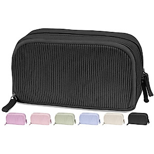 Sooez Big Capacity Pencil Case Pen Pouch, Soft Corduroy Pencil Bag with 3 Compartment, Multiple Pockets, Sturdy Zipper, Cute School Supplies Pen Bag Organizer For Teen Girls College