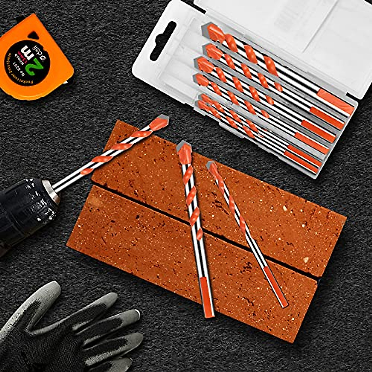 Masonry Drill Bits Set for Tile, Brick, Cement, Concrete, Glass, Plastic, Cinder Block, Wood etc,Chrome Plated with Industrial Strength Carbide Tips with Storage Case Orange(10 Pack)