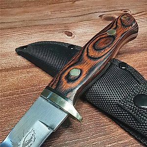 8.85" Fixed Blade Knives with Sheath - Hunting Knife with Beautiful Wood Handle for Hunting, Camping. Survival and Tactical