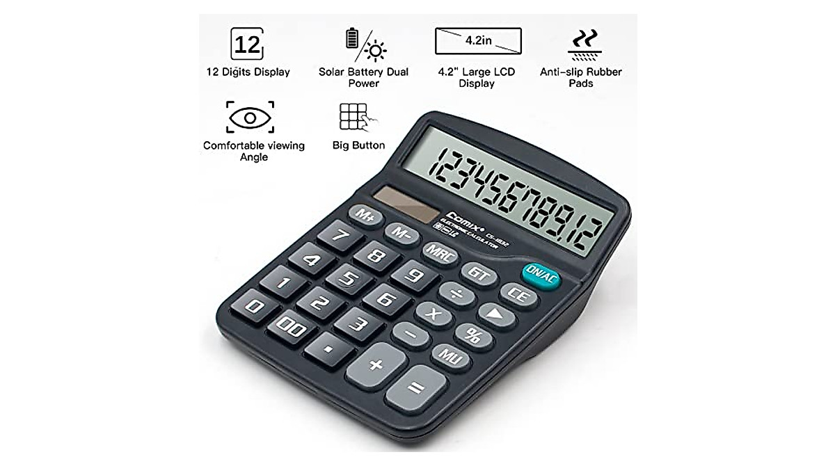 Comix 12-Digit Desktop Calculator - Large LCD, Big Buttons
