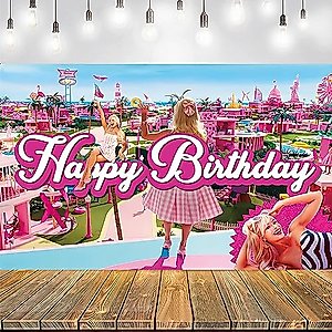 Backdrop Suitable for Barbie Birthday Party Decorations, Pink Theme Background Suitable for Barbie Baby Shower Party Cake Table Decorations Supplies, Movie Theme Bannerer