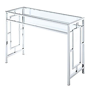 Convenience Concepts Town Square Chrome Desk With Shelf, Clear Glass / Chrome Frame