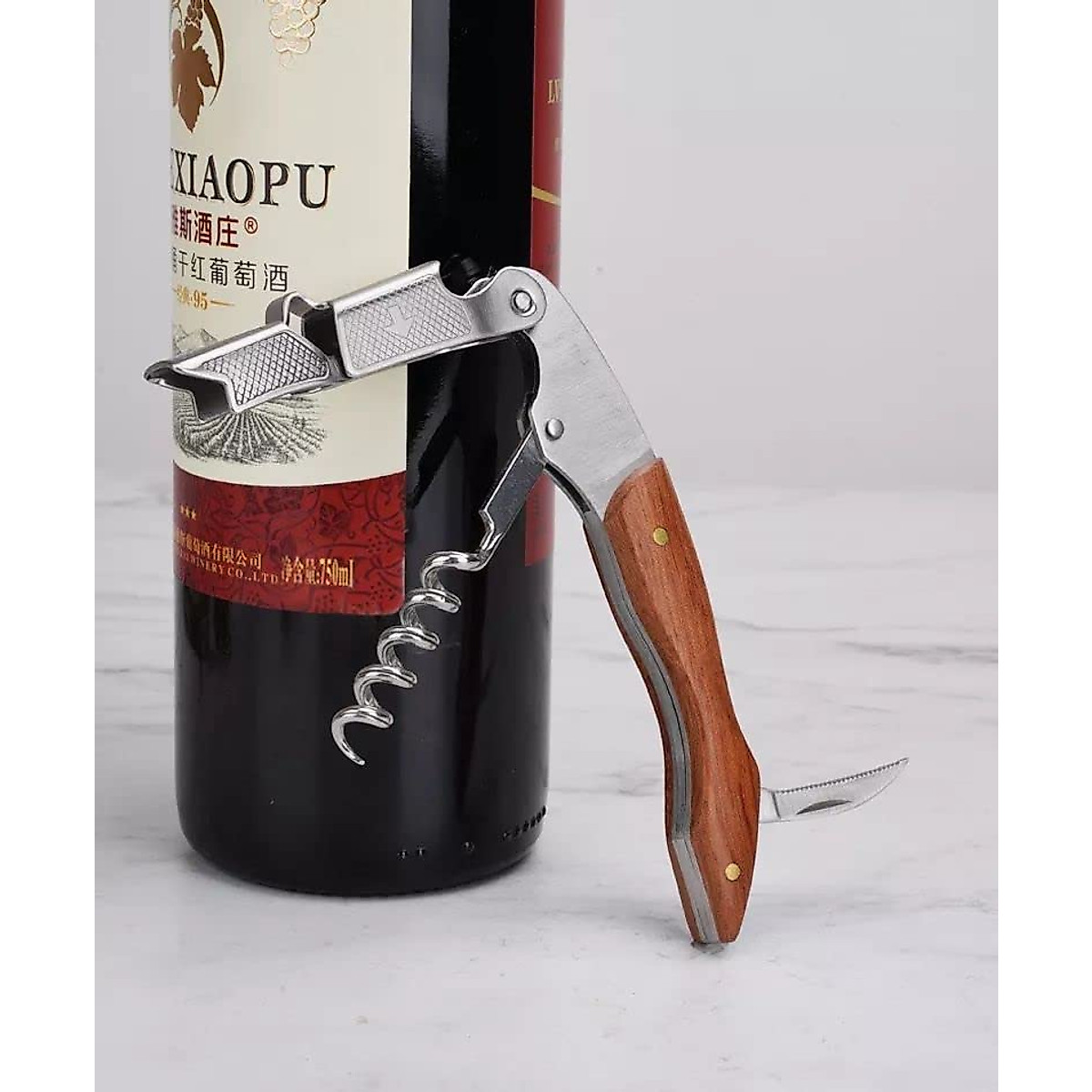 Wine Opener - Professional Corkscrew for Wine Bottles w/Foil Cutter and Cap Remover - Manual Wine Key for Servers, Waiters, Bartenders and Home Use. With its leather pouch.