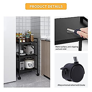 WHIFEA 3 Tier 11.8”-17.7” Adjustable Metal Shelves with Wheels Pantry Organization and Storage Shelving Unit Display Rack Stainless Corner Shelf Organizer Space Saver for Kitchen Bedroom Bathroom