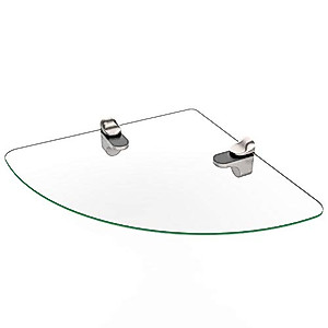 WALI Corner Floating Wall Mounted Shelf with Transparent Strengthened Tempered Glasses Wall Decor Display Storage Shelf for Bedroom, Living Room, Kitchen, Office (CS001S), 1 Shelf, Silver