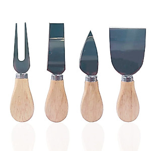 4 Piece Cheese Knives Set with Wooden Handle, Cheese Fork, Mini Stainless Steel Cheese Knife for Charcuterie Board and Cheese Spread, for Cheese Slicer and Butter Cutter