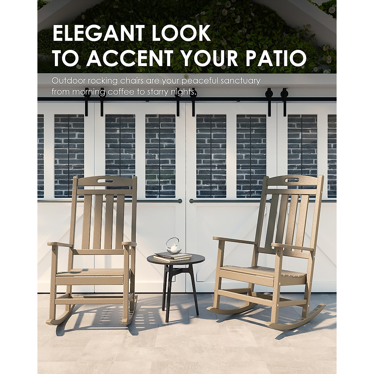 Adiromoti Outdoor Rocking Chair Set of 2, All-Weather Resistant Poly Lumber Rocker Chair Outdoor, High Back Plastic Patio Rocking Chairs for Outside Porch Rocker Garden Lawn, Weather Wood