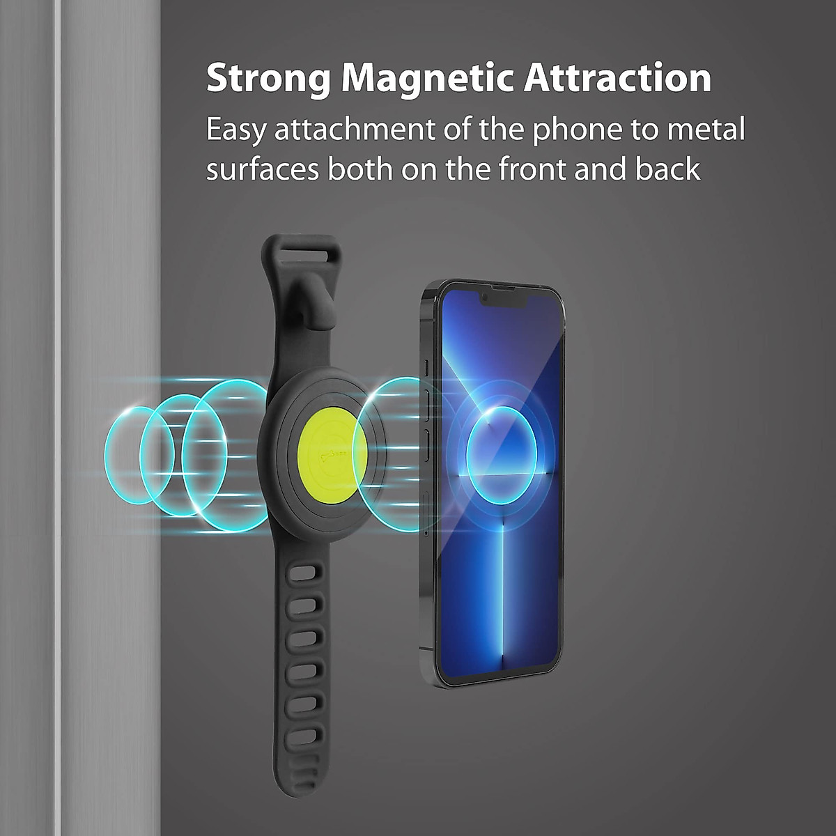 BONE Magnetic Fitness Phone Mount - MagSafe Compatible Magnetic Phone Holder for Gym Workout, Spin Bike, Cycle Trainers, Universal Design Strap for Handlebar Fits in iPhone Samsung and More