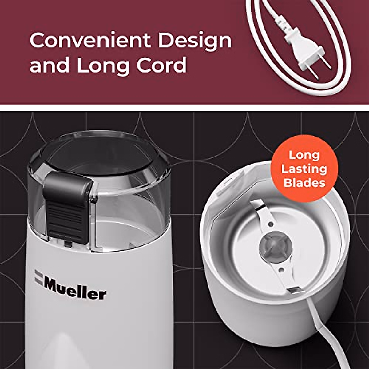 Mueller Austria HyperGrind Precision Electric Spice/Coffee Grinder Mill with Large Grinding Capacity and HD Motor also for Spices, Herbs, Nuts, Grains, White