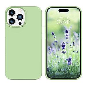 GUAGUA Compatible with iPhone 14 Pro Max Case 6.7 Inch Liquid Silicone Soft Gel Rubber Slim Microfiber Lining Cushion Texture Cover Shockproof Protective Case for iPhone 14 Pro Max, Matcha Green