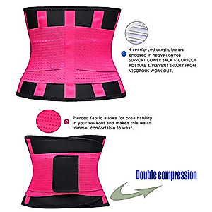 VENUZOR Waist Trainer Belt for Women - Waist Cincher Trimmer - Slimming Body Shaper Belt - Sport Girdle Belt (UP Graded)(Hot Pink,Medium)