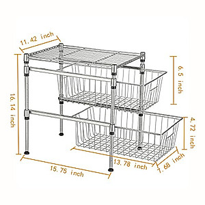 GEYUEYA Home 2-Tier Heavy Under Sink Organizer Cabinet Sliding Basket Drawer Expandable Shelf