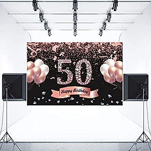 Trgowaul 50th Birthday Decorations for Women - Rose Gold Happy 50th Birthday Banner Backdrop 5.9 X 3.6 Fts Photography Background 50th Birthday Party Suppiles Gifts for Women