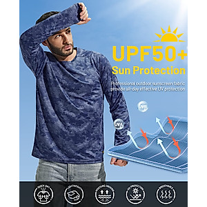 MIER Men's Long Sleeve Camouflage Shirts UV Protection Fishing Hiking Camo T-Shirts with Thumbholes Dry Fit, Ocean Blue, M