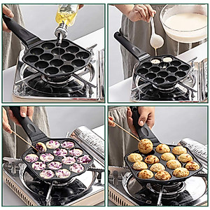 Takoyaki Grill Pan 14 Holes Non Stick Die-casting Aluminum Alloy Takoyaki Baking Tray w/Anti-scalding Resin Handle Round Pancakes Plate Mold Easy Clean for Electric Oven Gas Stove