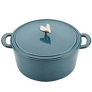 Ayesha Curry Cast Iron Enamel Casserole Dish/ Casserole Pan / Dutch Oven with Lid - 6 Quart, Twilight Teal