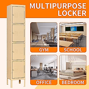 NODHM Metal Storage Locker for Employees with 4 Door, Metal Locker Steel Storage Cabinet for School, Home, Changing Room, Gym (Camel with Legs)