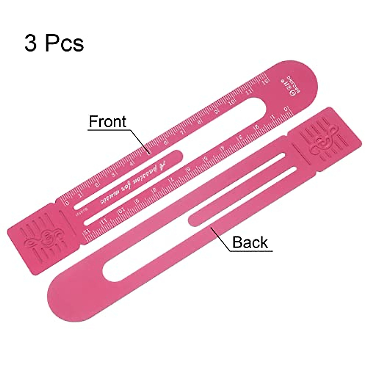 HARFINGTON 3pcs Straight Ruler 12cm Metric Aluminum Alloy Ruler Scale on Both Sides Hollow Design Bookmark Measuring Tool for Children Study Classroom Office, French Rose
