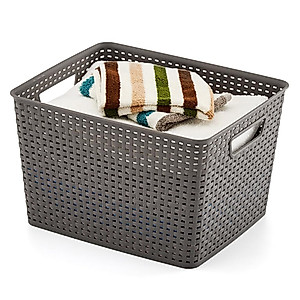 EZOWare 18 Quarts Woven Plastic Storage Basket Bin Set, Large Organizer Knit Tote Box - Set of 6, Gray