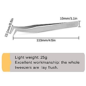 EMEDA Eyelash Extension Tweezers for Volume Lashes Professional Precision Stainless Steel VETUS 6A-SA Mega Curved Tips Flat Tweezer Tools for Individual Eye Lash Extensions Fan Supplies