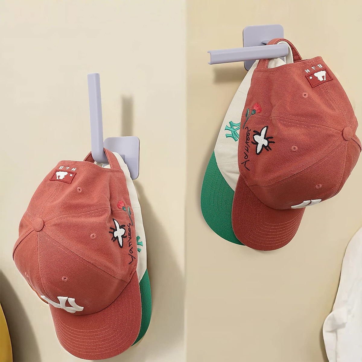 Funnacle Hat Rack for Baseball Caps Adhesive Hat Hooks for Wall, Hat Hanger Storage Baseball Cap Organizer, No Drilling Strong Hat Holder for Door, Closet, Bedroom,Office（Black, 2 Pack）