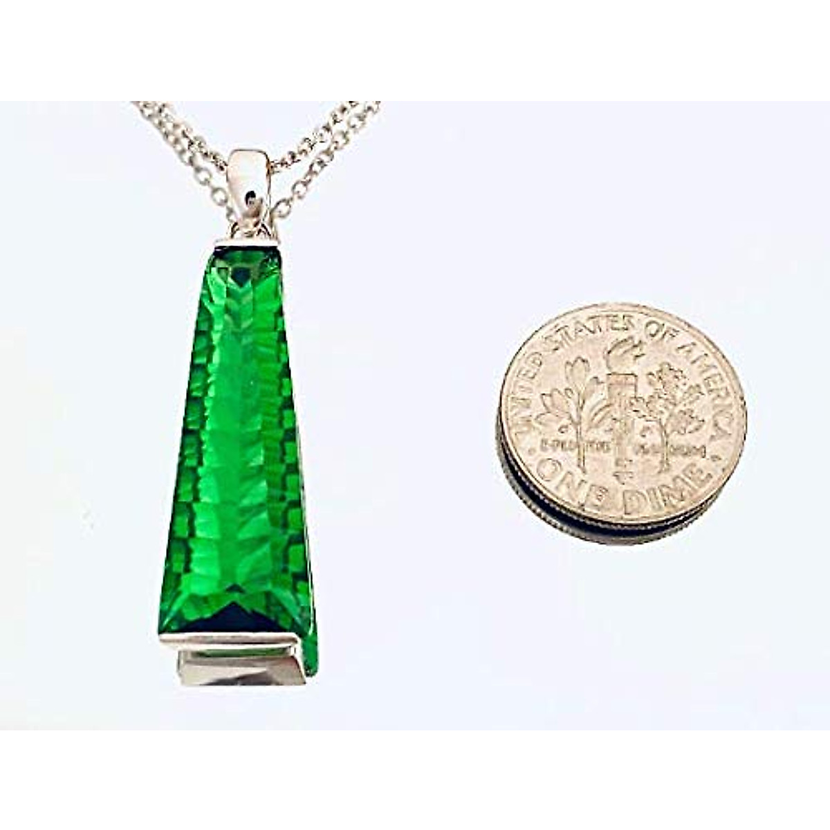 P50710 Fancy Mt St Helens Green Helenite May Birthstone Quantum Cut Rectangle Shape Sterling Silver Pendant