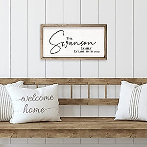 Personalized Framed Wooden Family Name Sign | Custom Family Established Wood Sign | Family Sign Wood Wall Decor… (9" x 18")