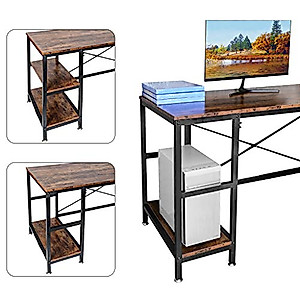Industrial Style Tower Computer Desk with 3 Tier Shelves - 47.2'' Multi Level Writing Study Table with Bookshelves Modern Steel Frame Wood Desk Compact Home Office Workstation (Brown)