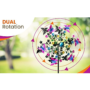 Ironic Wind Spinners with Willow Butterfly Including Colorful Metal Petals-Enhance Decoration of Yard and Gardens- Dual-Direction 60 Inches Height Spinner - Decor with Statues and Sculptures