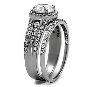 Marimor Jewelry 2.45 Carat Halo Round Cut Zirconia Stainless Steel Wedding Ring Set Women's Size 8